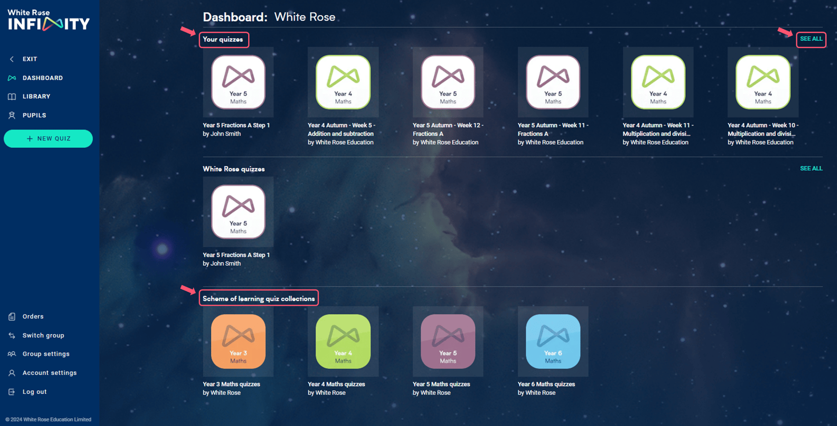 How to browse and find all quizzes within my Infinity account