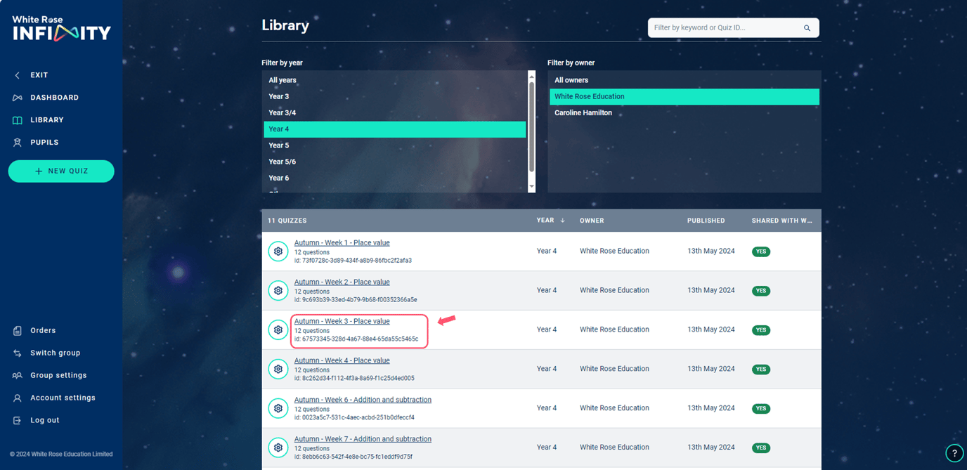 How to find the quiz ID for your quiz